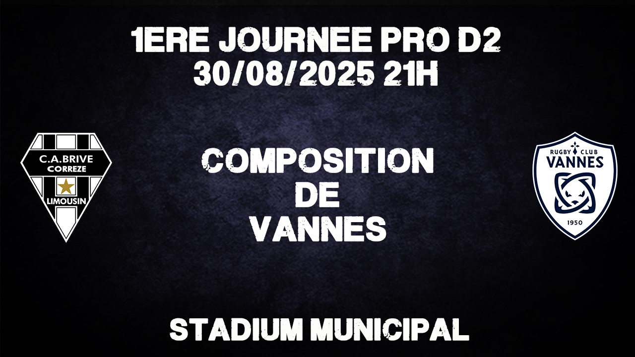 Pro D2 Brive - Vannes : Composition du RCV - AllezBriveRugby