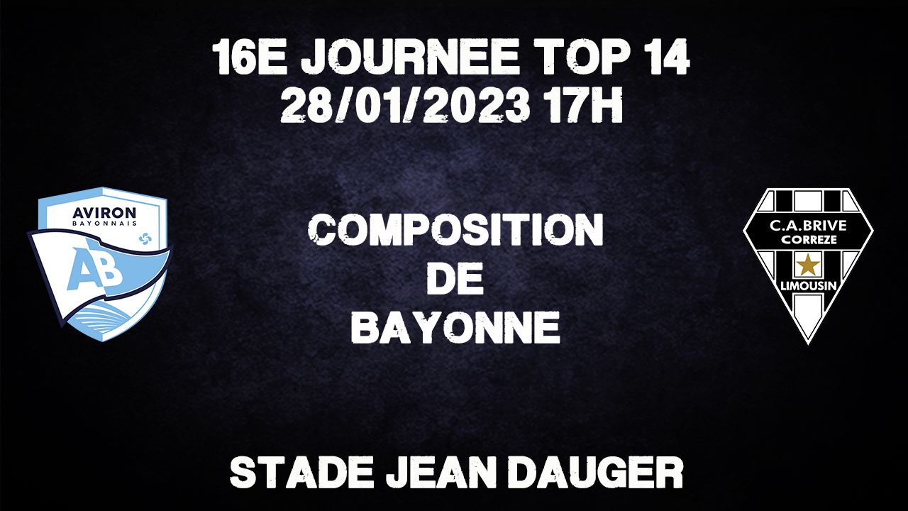 Top 14 Bayonne - Brive : Composition de l'Aviron Bayonnais - AllezBriveRugby